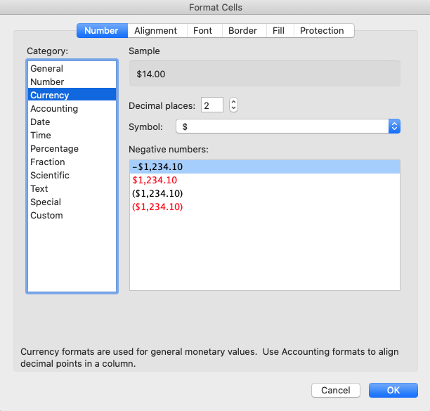 Negative Numbers In Excel